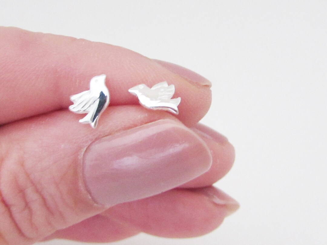 Tiny Sterling Silver 925 Dove Bird Earrings, Small Silver Bird Earrings ...