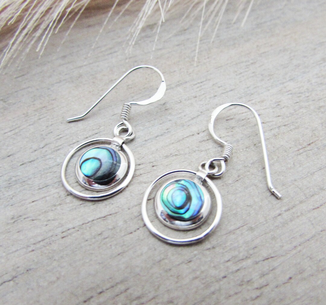 Sterling Silver 925 Abalone Dangle Earrings, Dangle Disc Earrings ...