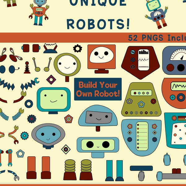 Cute Robot Clipart - Etsy