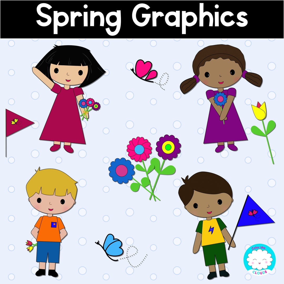 Spring Clipart, Spring Kids Clip Art, Cute Clipart, Clipart for Kids - Etsy