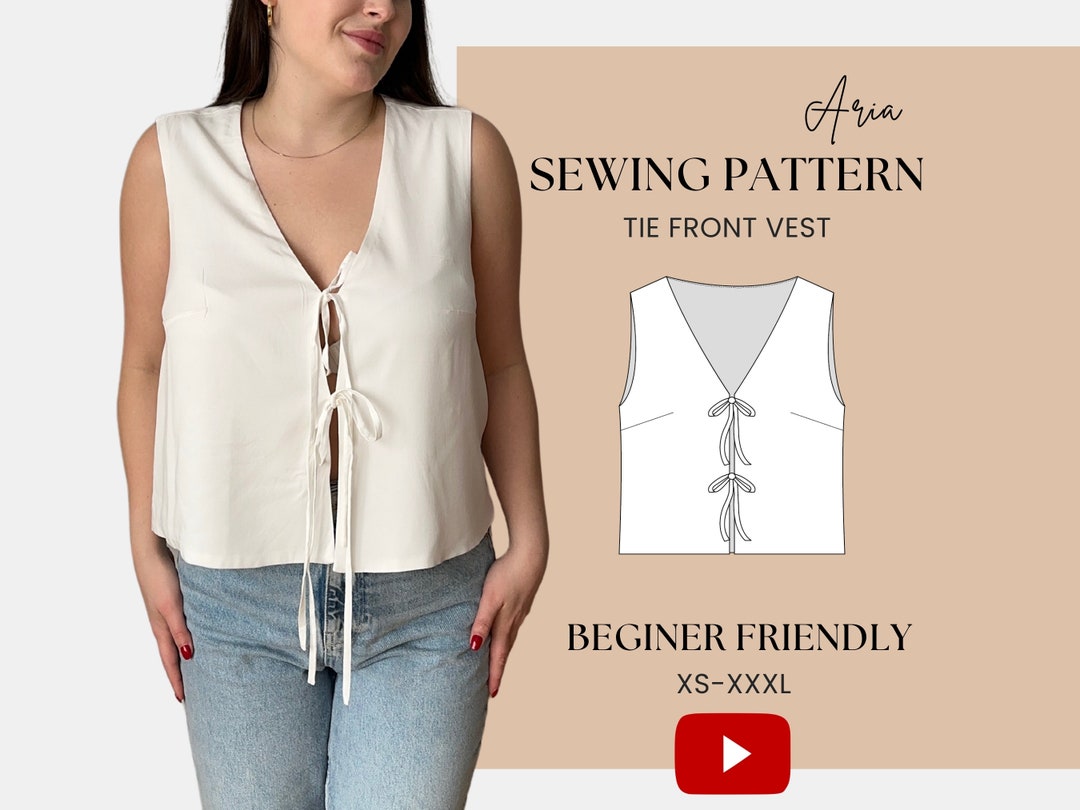 Front Tie Vest Sewing Pattern Summer Top Digital Pattern Top With Ties ...