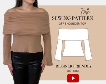 Off-the-shoulder Sewing Pattern Fold Over Sweater Instant PDF Download ...