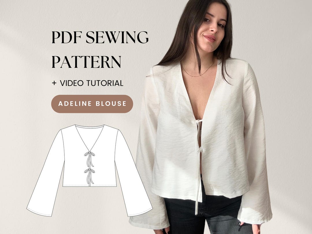 Front Tie Blouse Sewing Pattern | Flare Long Sleeve | Gathered Sleeve ...