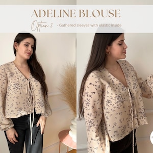 Front Tie Blouse Sewing Pattern | Flare Long Sleeve | Gathered Sleeve ...