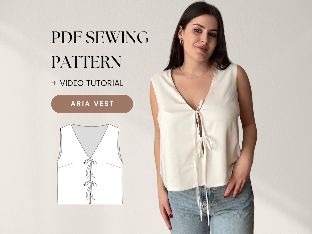 Front Tie Vest Sewing Pattern | Summer Top | Digital Pattern | Top With ...