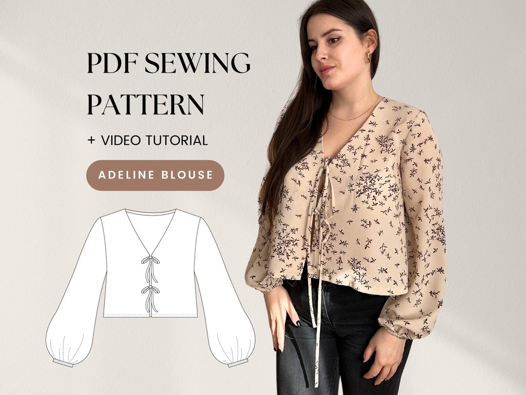 Front Tie Blouse Sewing Pattern | Flare Long Sleeve | Gathered Sleeve ...
