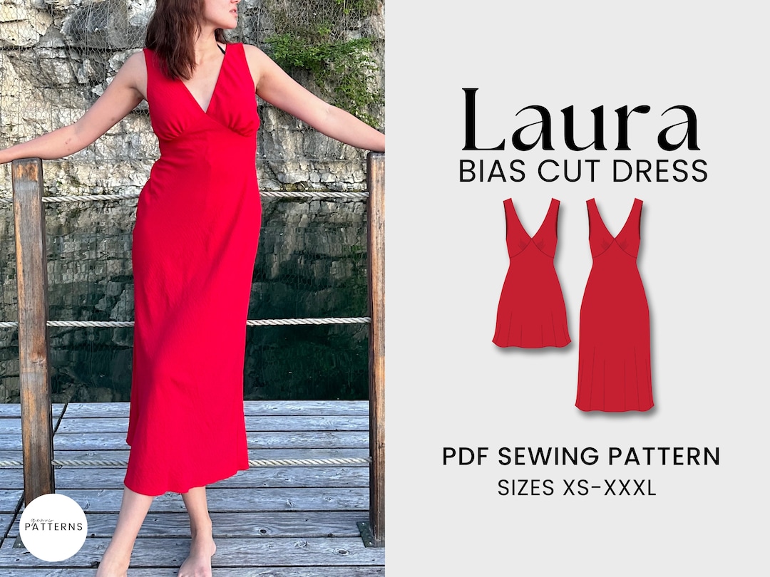 V Neck Bias Cut Dress Sewing Pattern Gathered Bust Slip Dress Easy ...