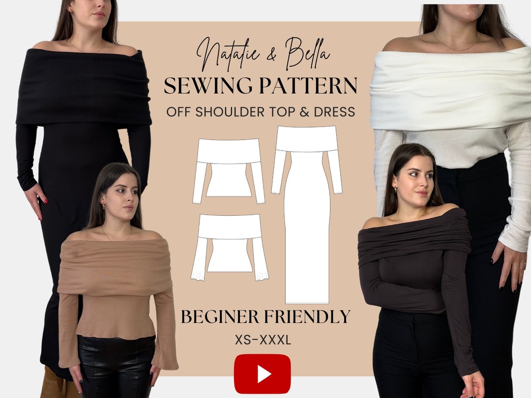 Off Shoulder Top Dress Sewing Pattern Long, Midi, Cropped Length ...