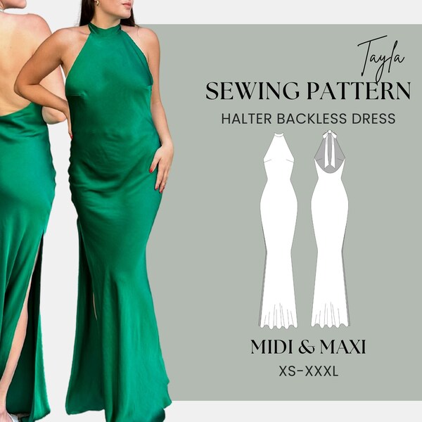 Satin Halter Dress Pattern - Etsy