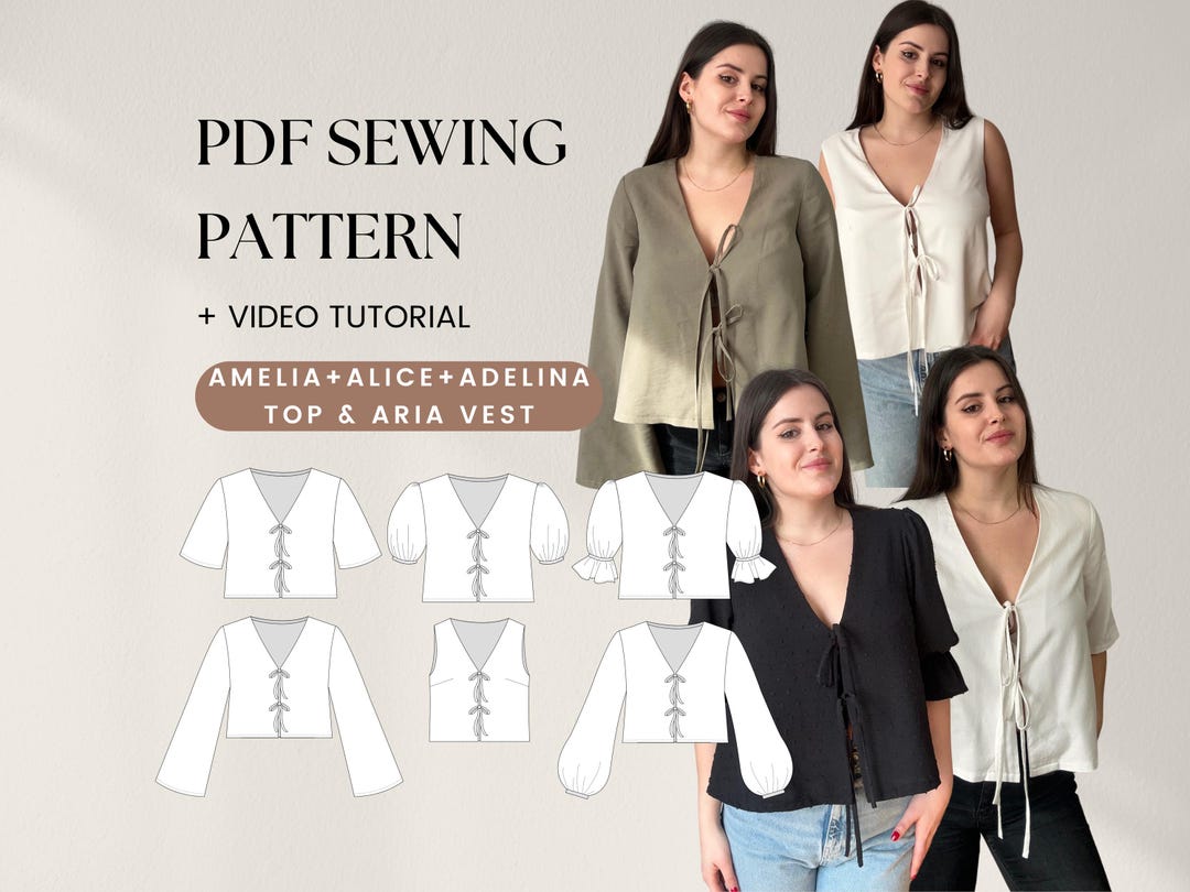 Front Tie Blouse Sewing Pattern | Flare Long Sleeve | Gathered Sleeve ...
