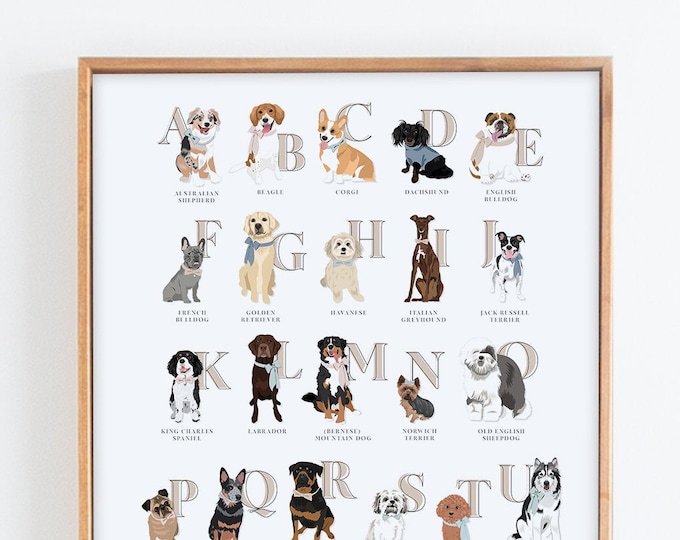 Dog Alphabet Art for Boho Nursery Digital Download Gender - Etsy