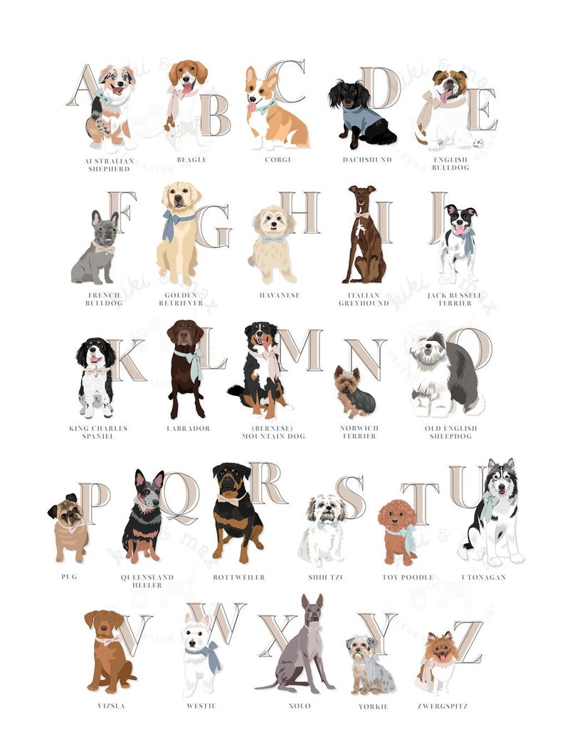 Dog Nursery Print Art Set Alphabet Print Set Digital - Etsy