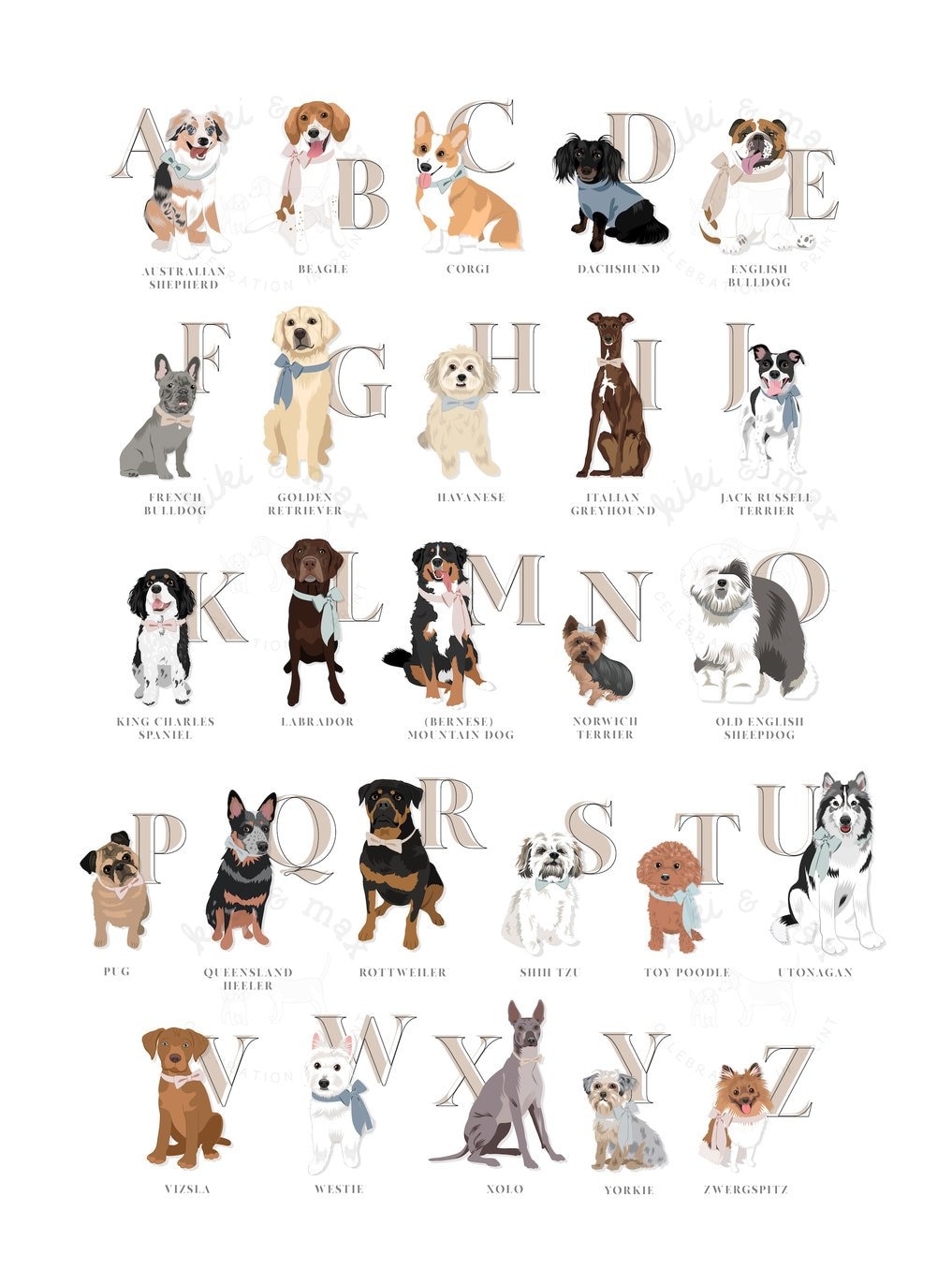 Dog Nursery Print Art Set Alphabet Print Set Digital - Etsy