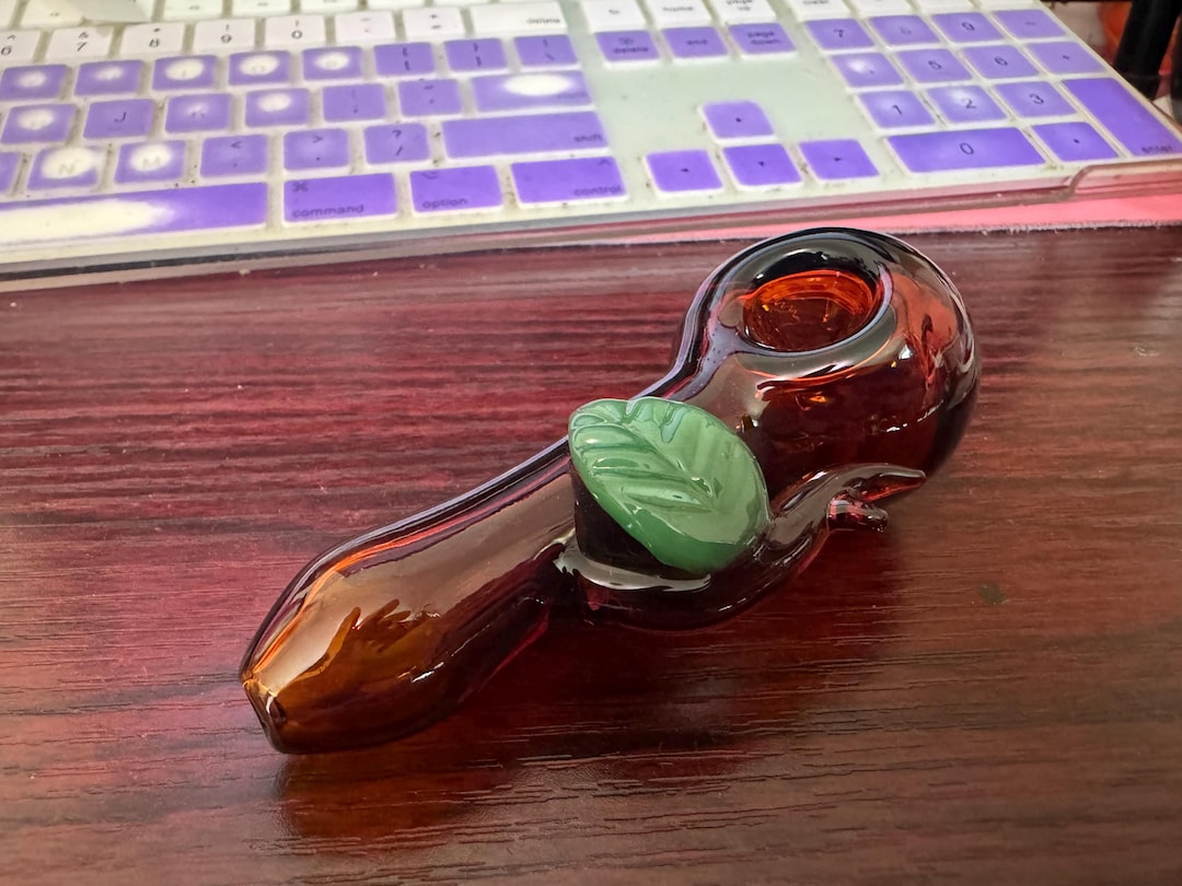 Pipe Amber Glass Pipe Mini Cute Hand Pipe With Leaf - Etsy