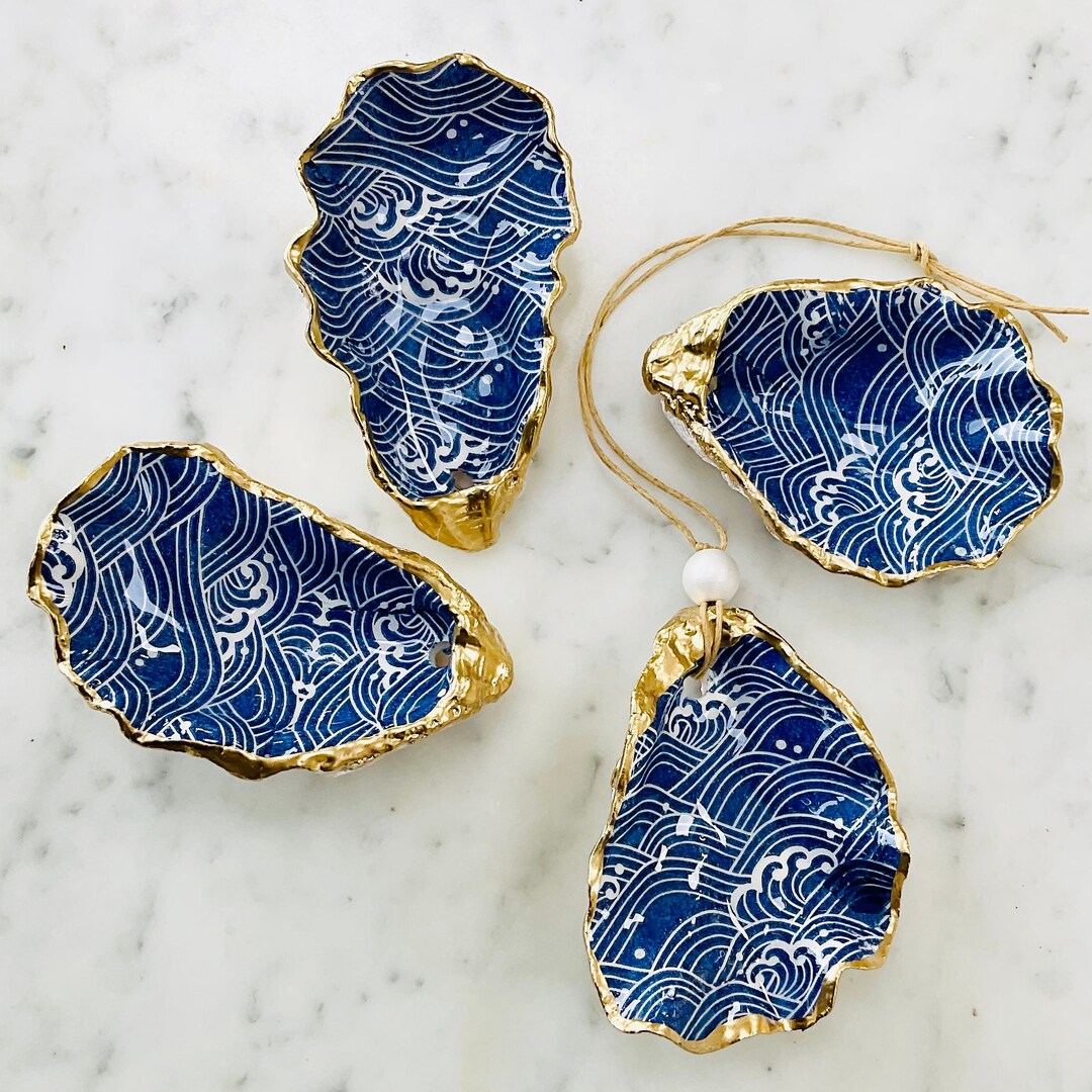 Ocean Waves Decoupaged Oyster Shell, Seashell Hanging Decoration or ...