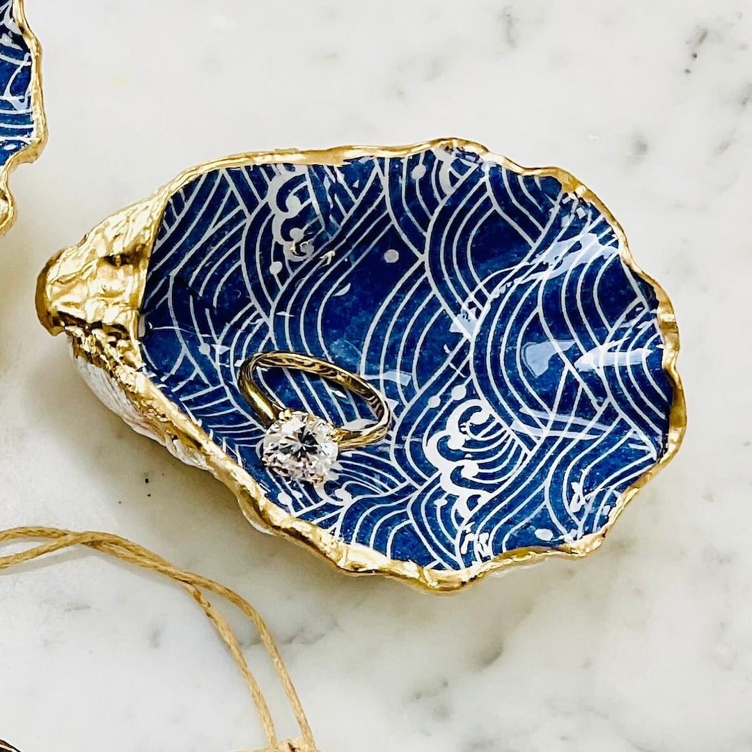 Japanese Waves Decoupaged Oyster Shell, Seashell Hanging Decoration or ...