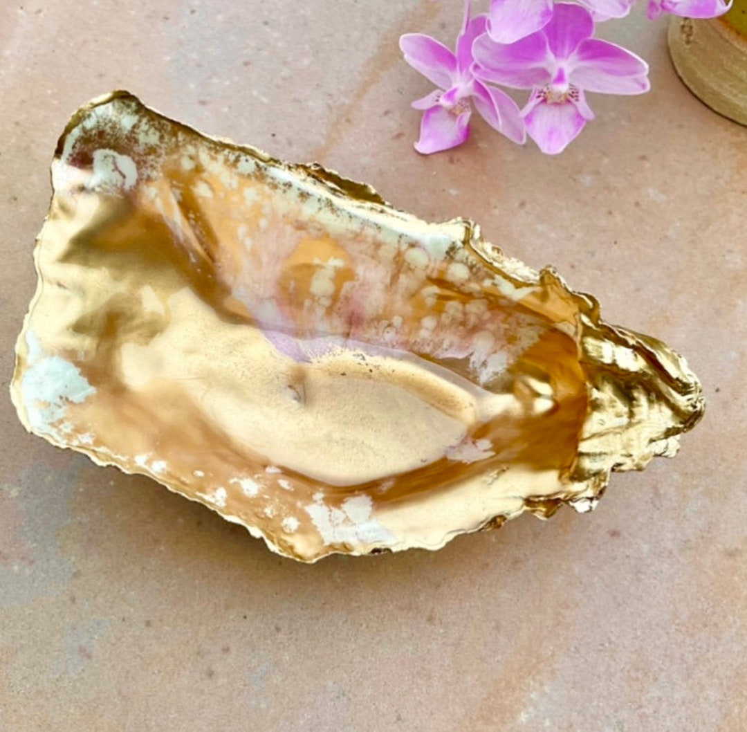 Golden Sunset. Resin Shell Art, Natural Oyster Shell. Golden ...