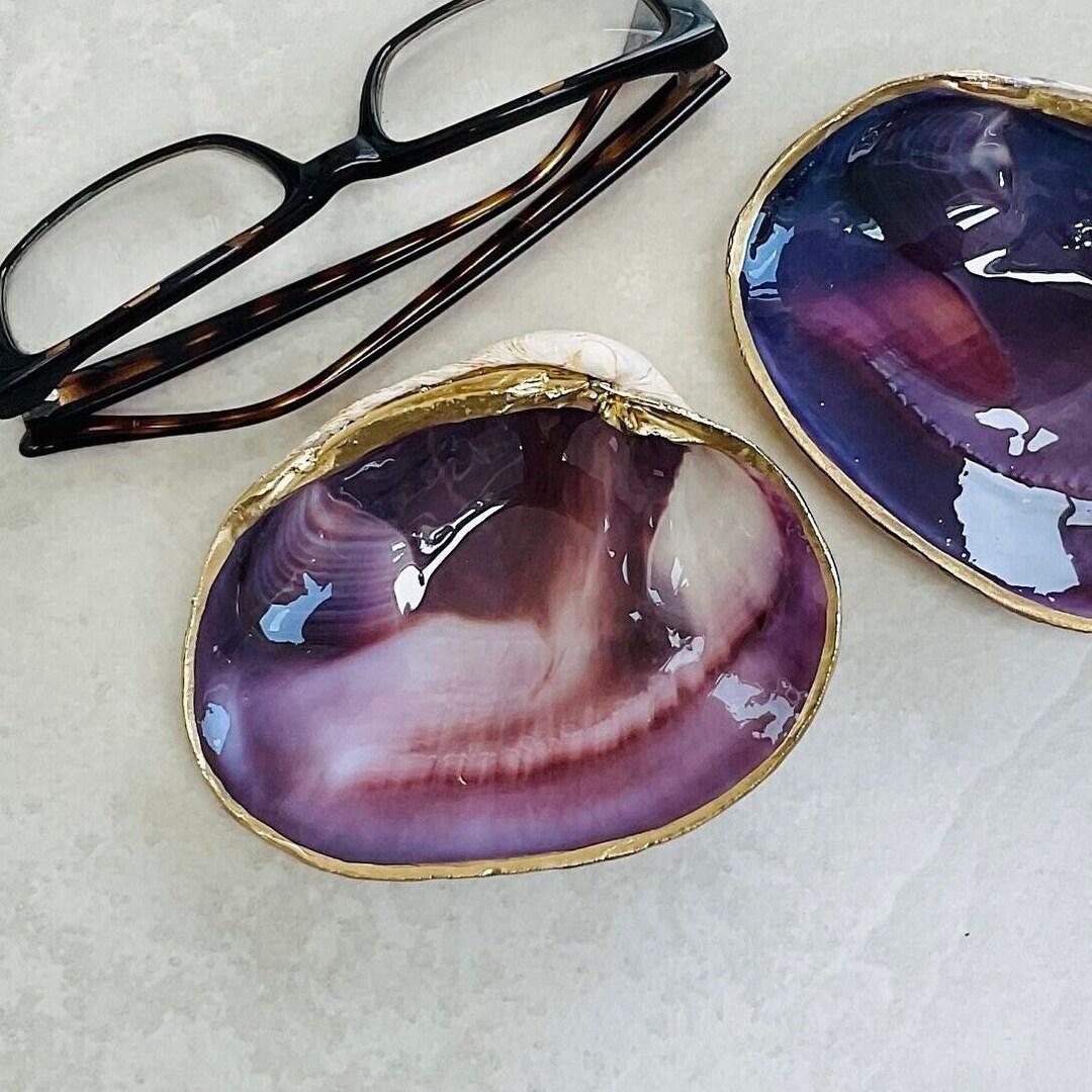 Rare Giant Purple Clam Trinket Jewellery Dish in Silver/gold, Coastal ...
