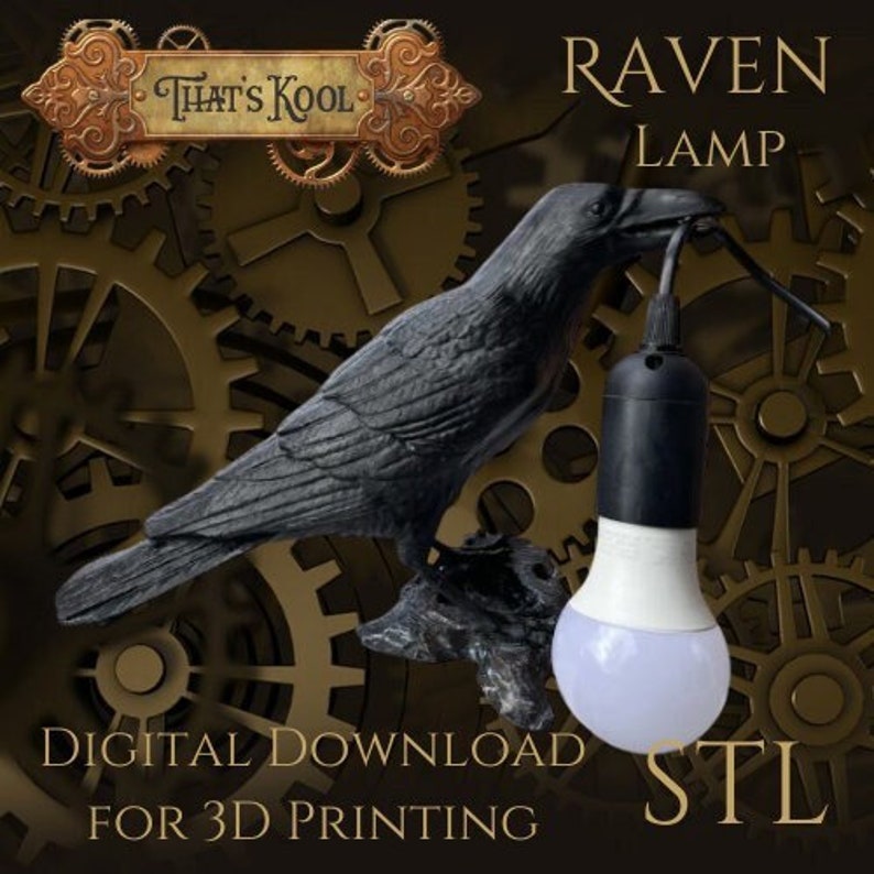 The Raven - Gothic Raven Black Bird Lamp STL. File - Stl File - 3D ...