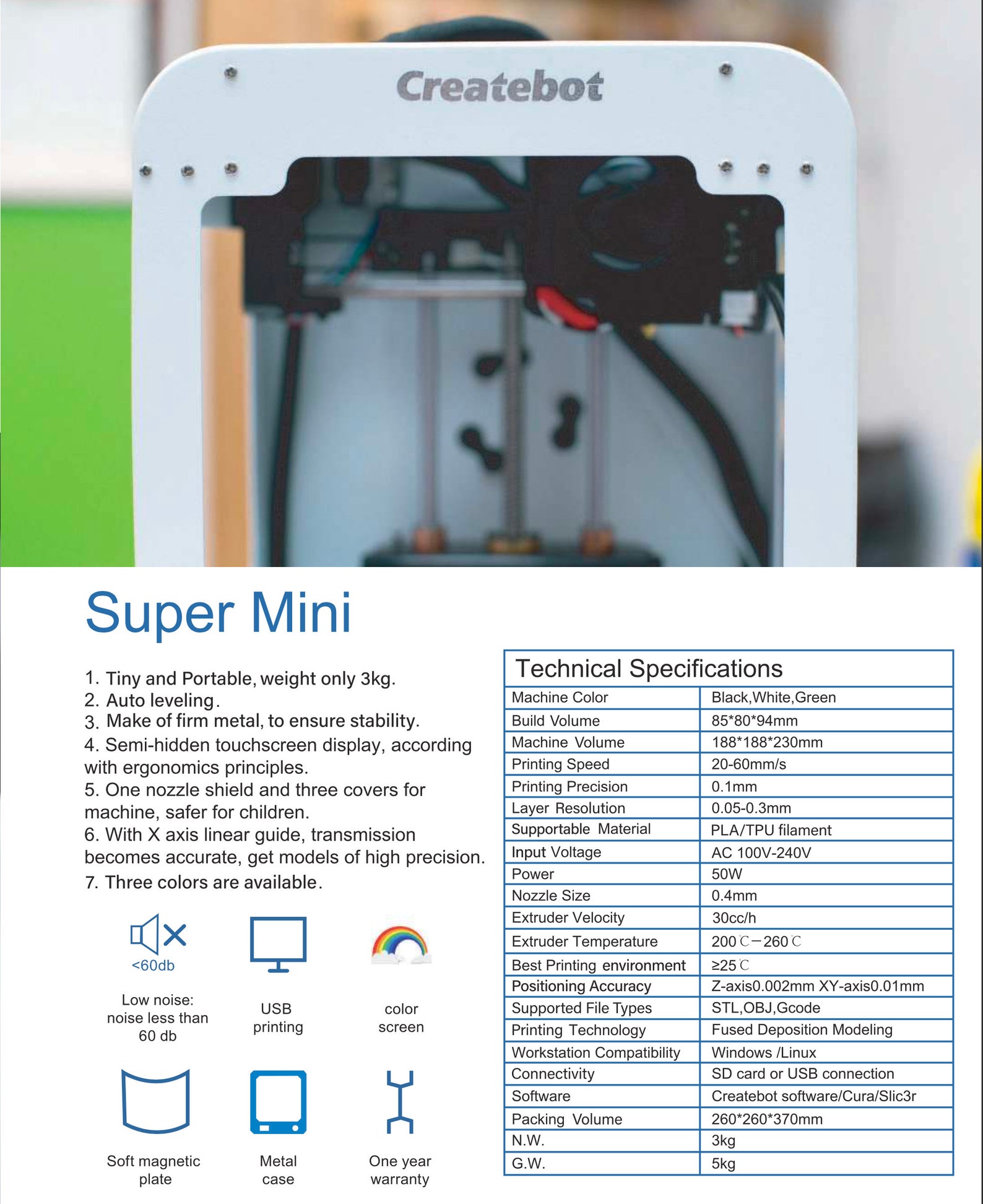 CREATEBOT SUPERMINI-3D Printer Best for Kids and Beginners Fully ...