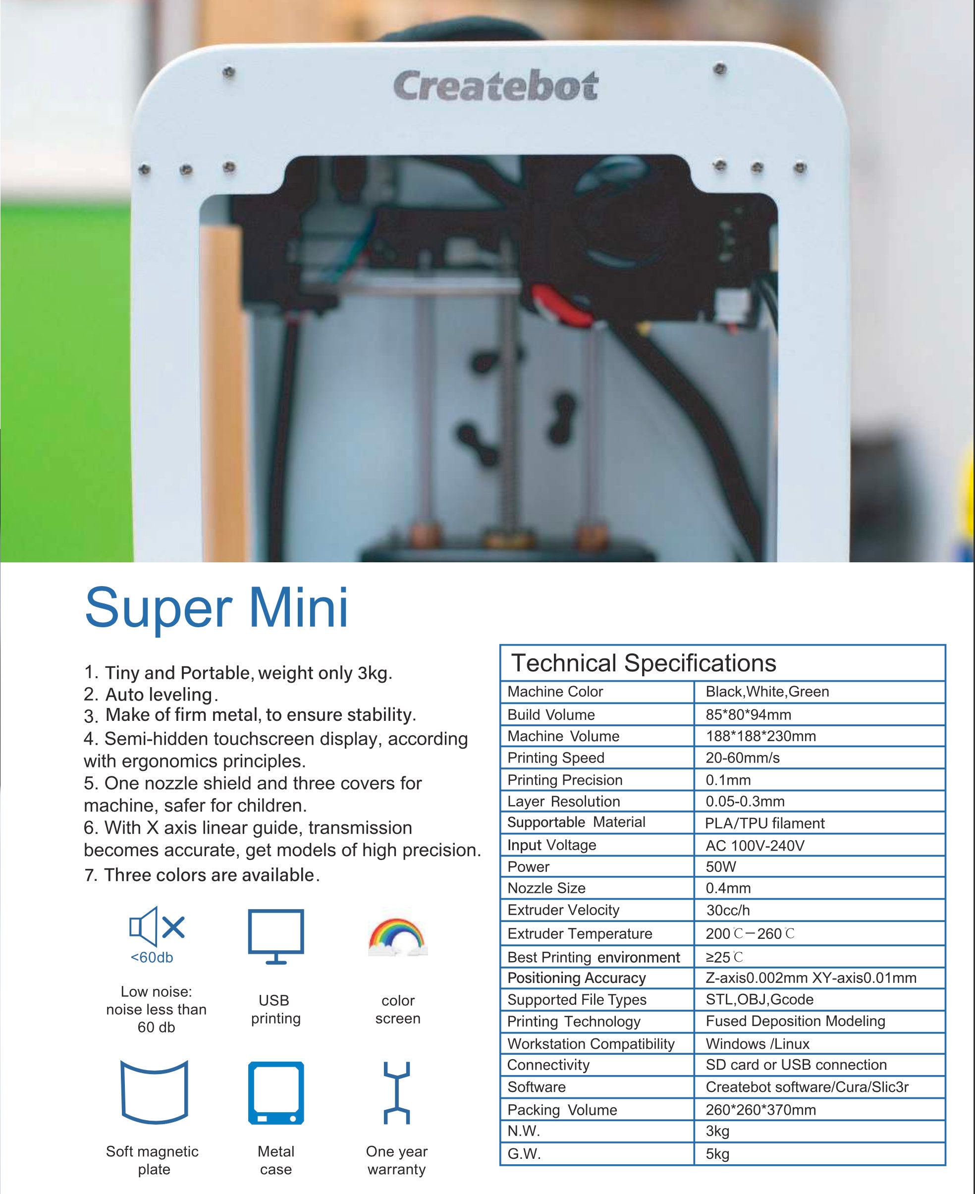 CREATEBOT SUPERMINI-3D Printer Best for Kids and Beginners Fully ...