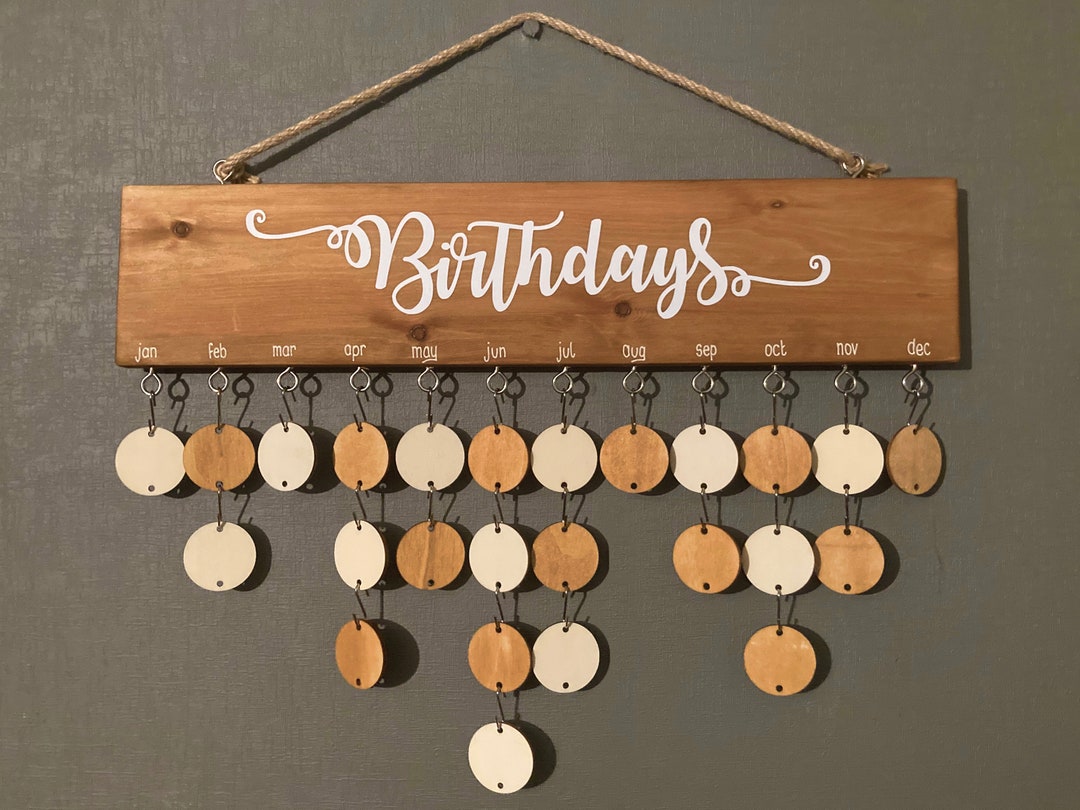 Personalised Birthday Calendar Board 25 Discs Wall Mounted Wood ...