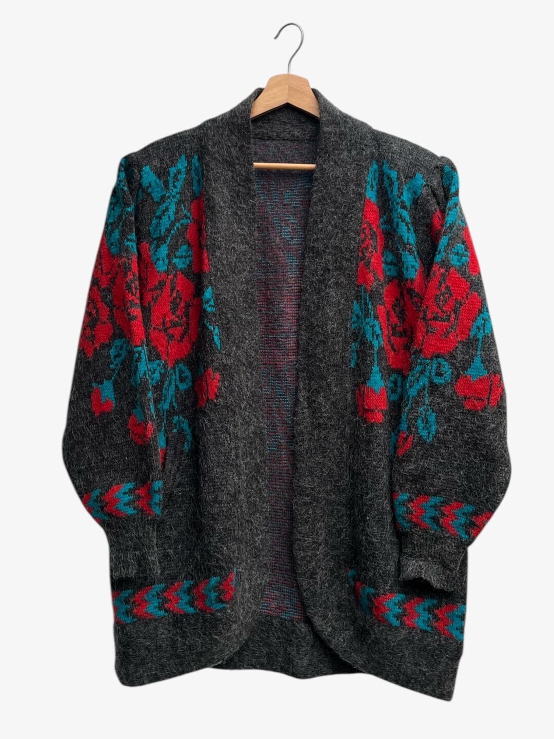 Vintage Acrylic Unbutton Floral Pattern Cardigan Sweater - Etsy