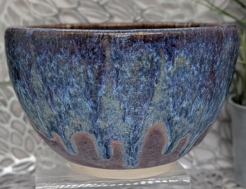 Hand Thrown and Trimmed 28 Oz Footed Porcelain Bowl in Light Maroon and ...