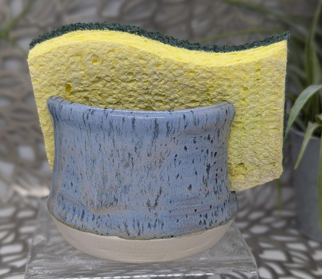 Hand Thrown Porcelain Sponge Rest in New Ocean Drift Flux Glaze, 3.4 X ...