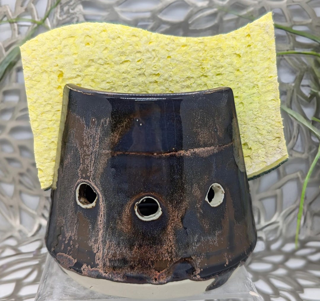 Hand Thrown Cone Shaped Vented Porcelain Sponge Holder in Black Diamond ...
