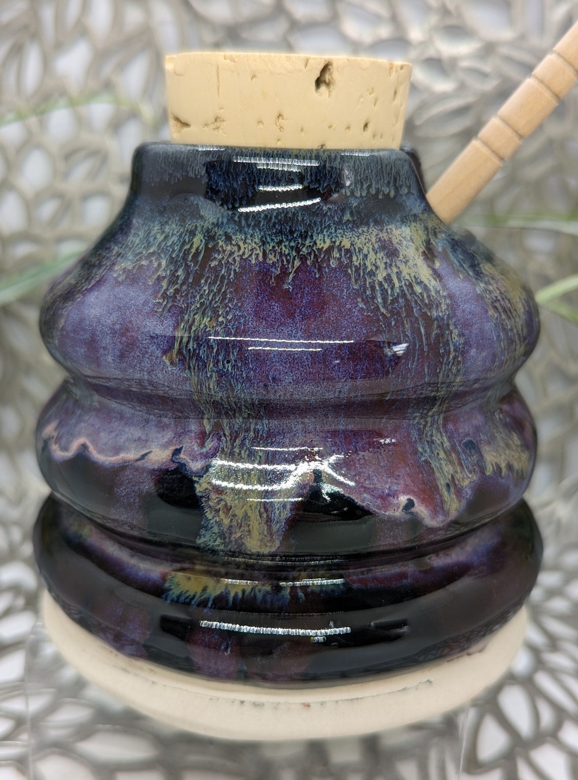 Hand Thrown 16 Oz Porcelain Hive Honey Pot With Rounded Foot, in Black ...
