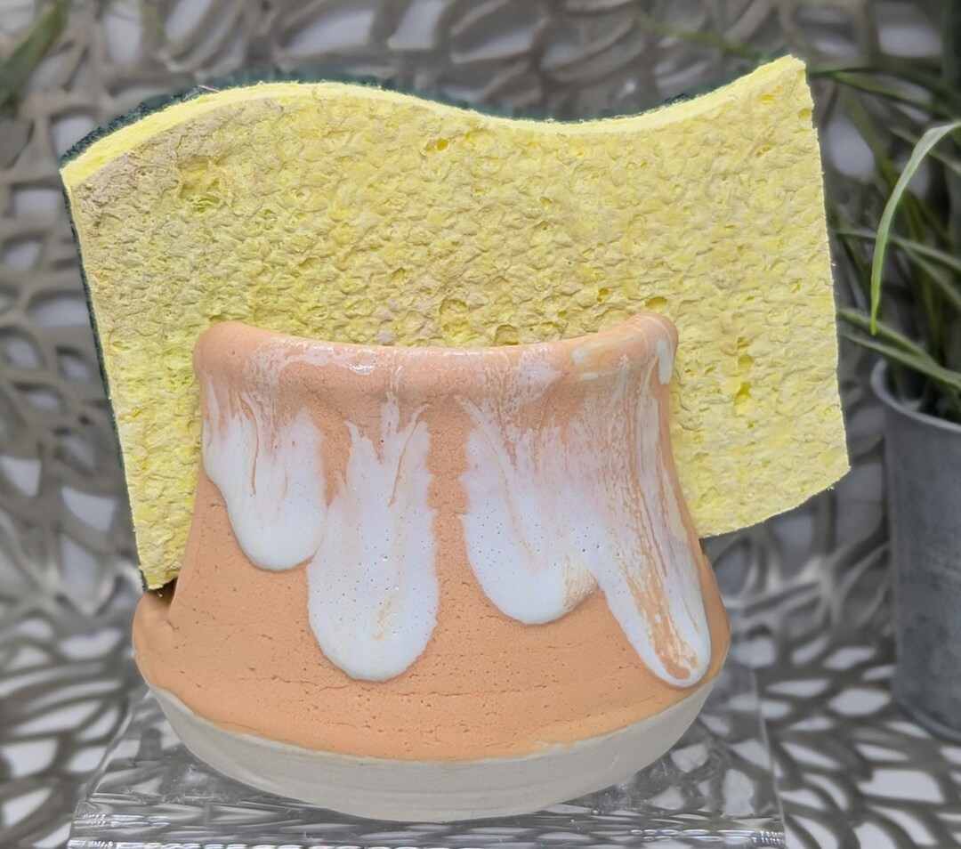 Hand Thrown Cone Shaped Porcelain Sponge Holder in Cream Sickle Orange ...