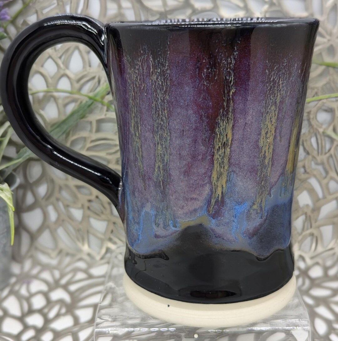 Hand Thrown 16 Oz Flared Mug With Rounded Foot in Black, Purple, Maroon ...