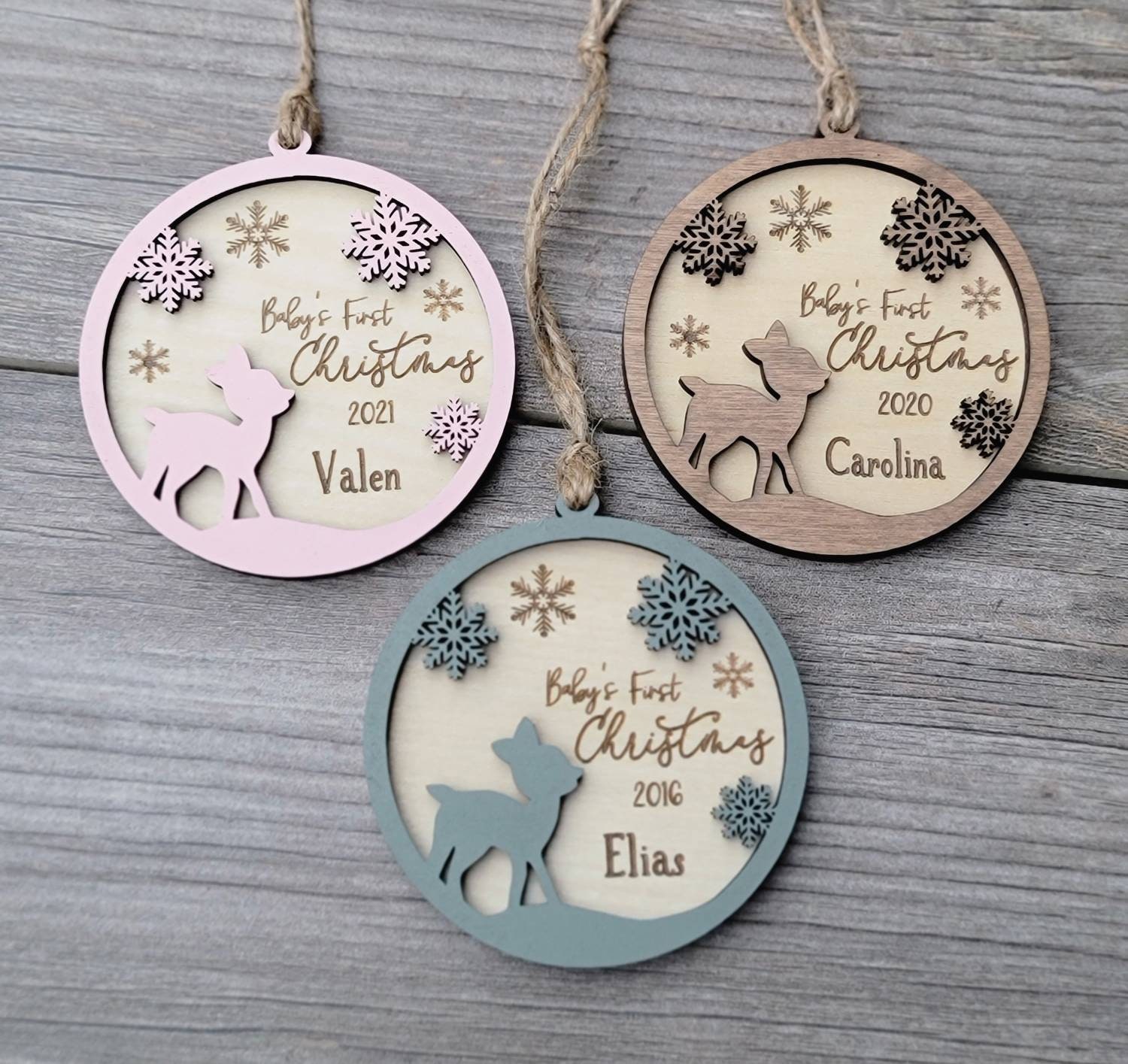 Personalized Wooden Baby's First Christmas Deer Ornament - Etsy