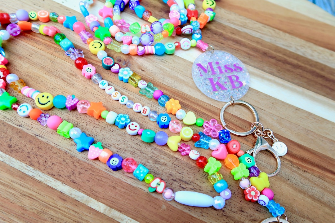 Y2K Rainbow Beaded Lanyard | Colorful Teacher Lanyard | Personalized ...