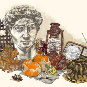 Still Life Composition With David, Size A3, Pop Surrealist and ...