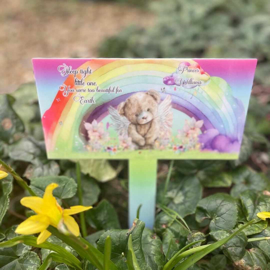 Rainbow Grave Marker Personalised Baby Memorial Plaque Baby Girl & Boy ...