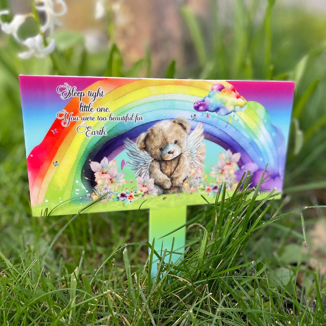 Rainbow Grave Marker| Personalised Baby Memorial Plaque| Baby Girl ...