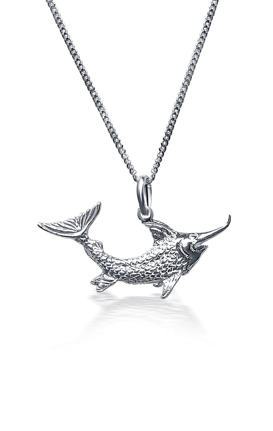 Blue Marlin Pendant in Solid Sterling Silver (925) With 18 Inch Italian ...