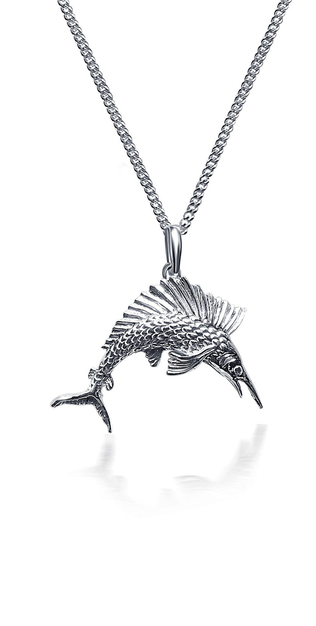 Blue Marlin Pendant Necklace in Solid Sterling Silver 925 With 18 Inch ...