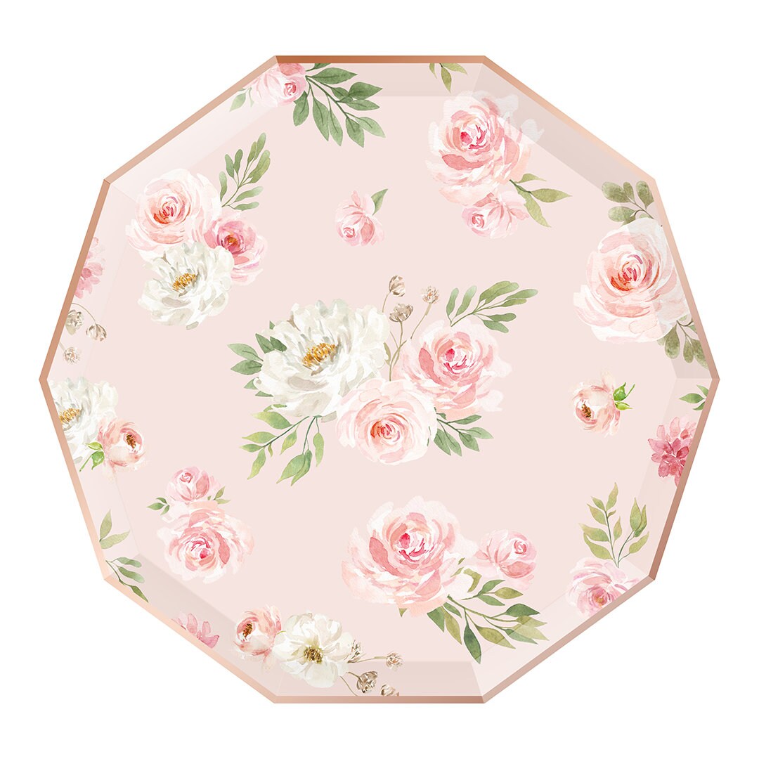 Blush & Rose Gold Floral Plates - Etsy