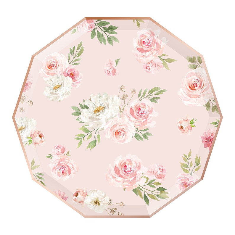 Blush & Rose Gold Floral Plates - Etsy