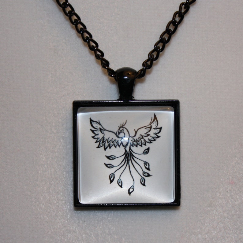 Phoenix Rising Pendant Necklace Black on White or White on Black ... Phoenix Rising Pendant Necklace Black on White or White on Black ...