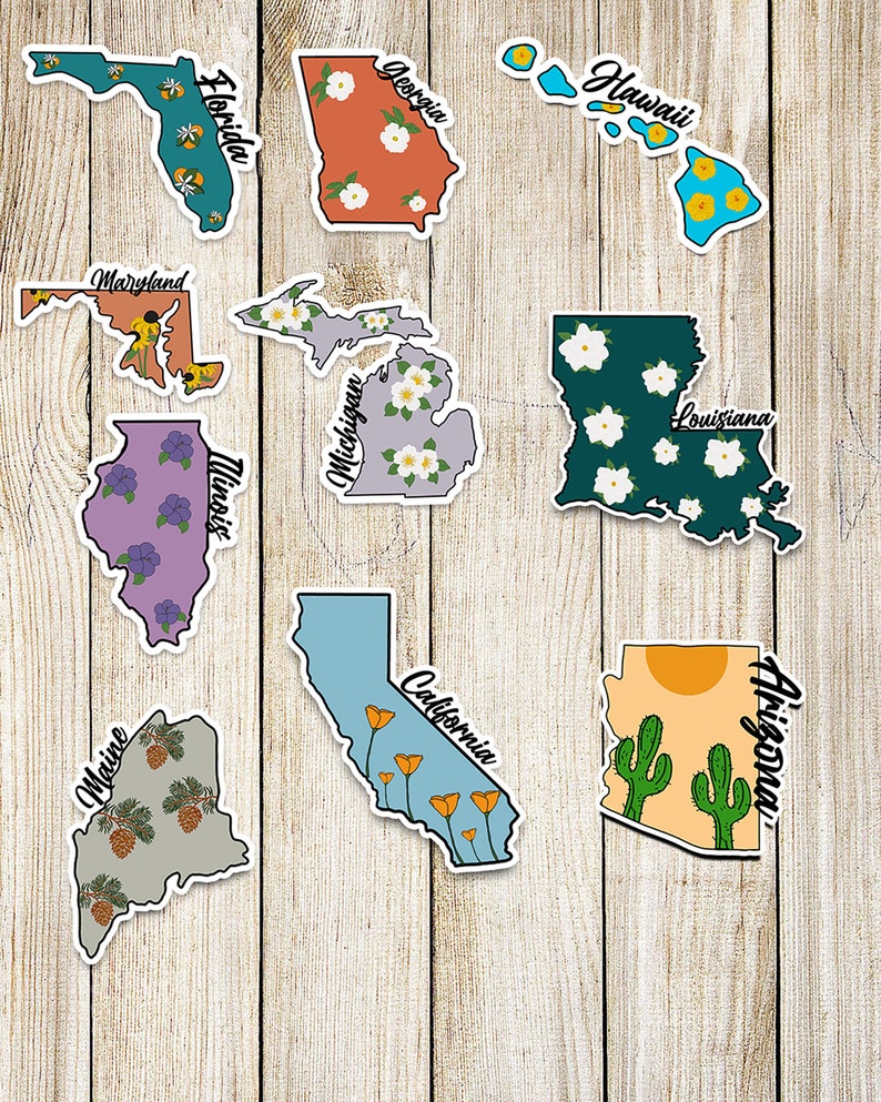State Stickers State Flower Stickers Decal United States - Etsy