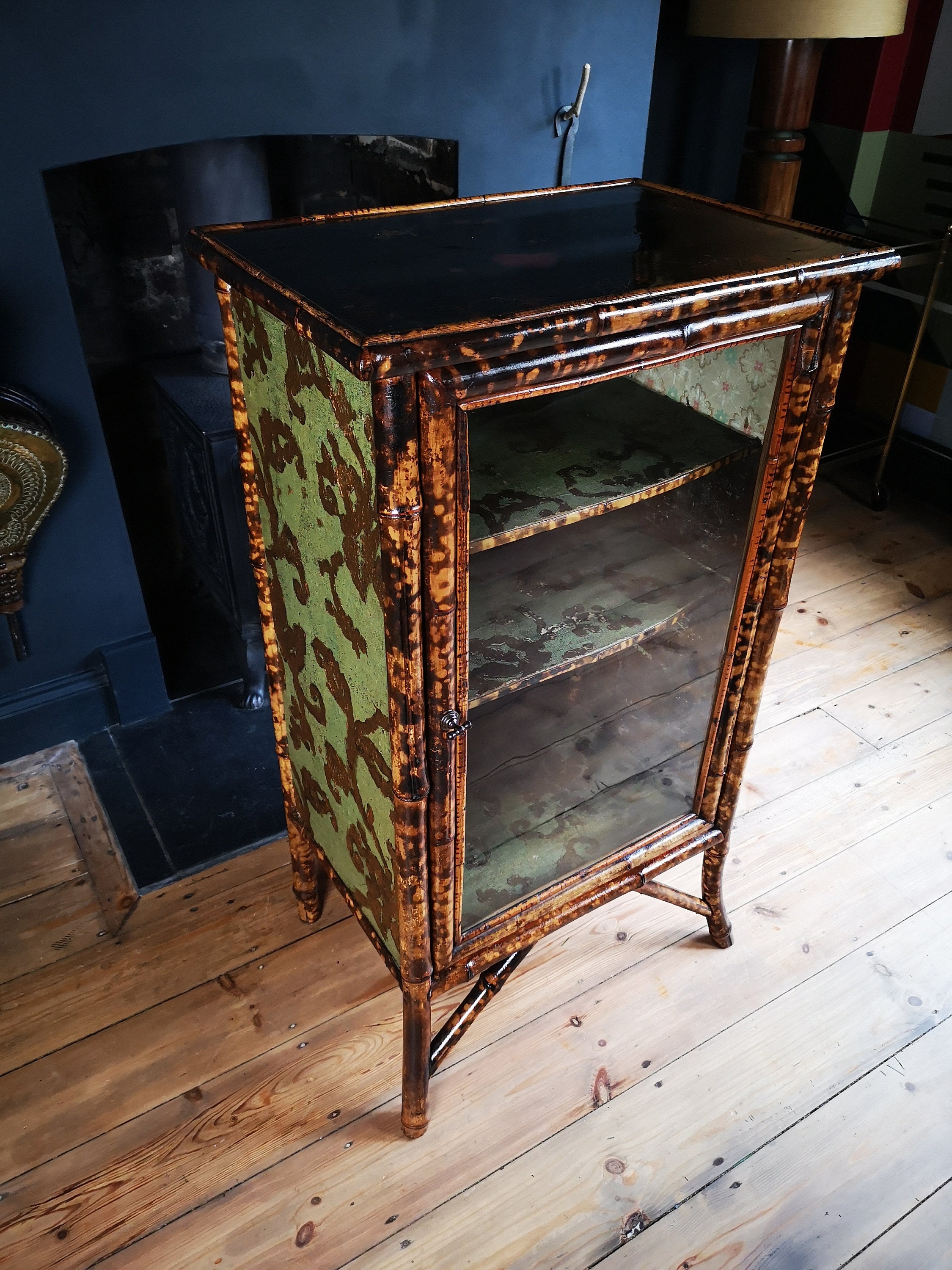 Antique Victorian Aesthetic Movement arts and Crafts Glazed Tiger Bamboo Display Cabinet C.1880 Etsy