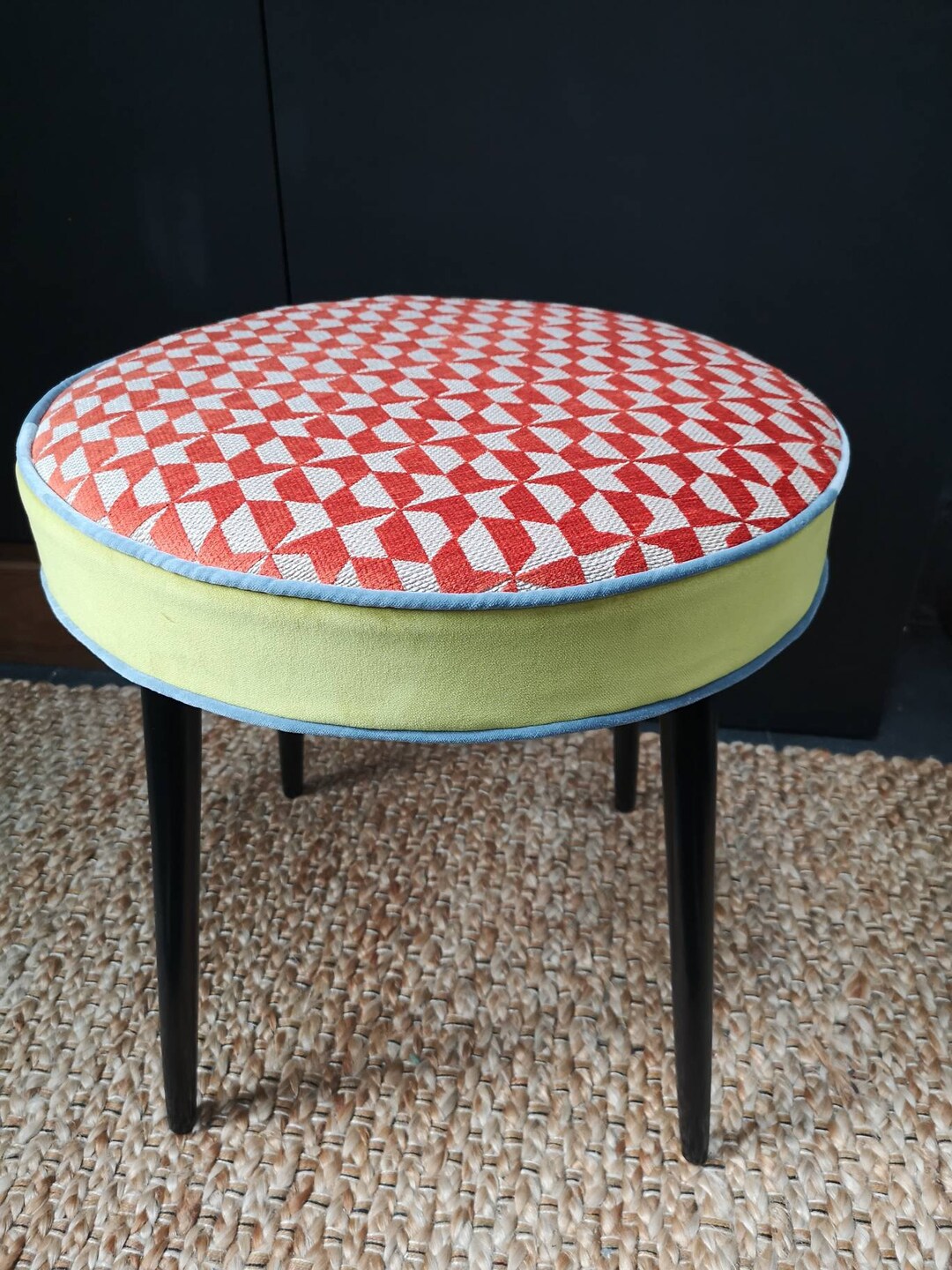Round Footstool - Gaston Y Daniela Geometric Cut Velvet- Reclaimed Mid ...