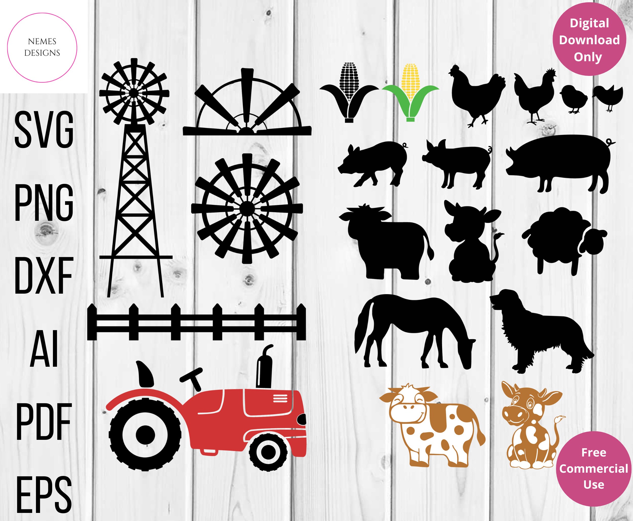 Farm Animal Svg Bundle Farm Animal Silhouette Svg Farm - Etsy