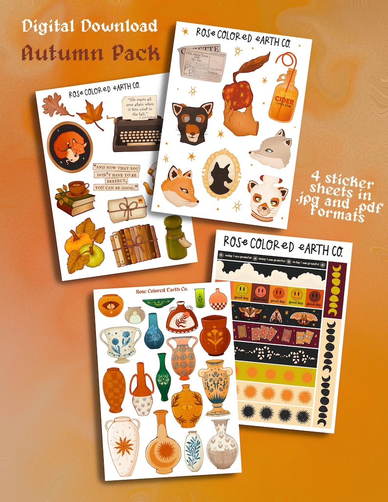 Printable Autumn Themed Stickers | Digital Download - Etsy