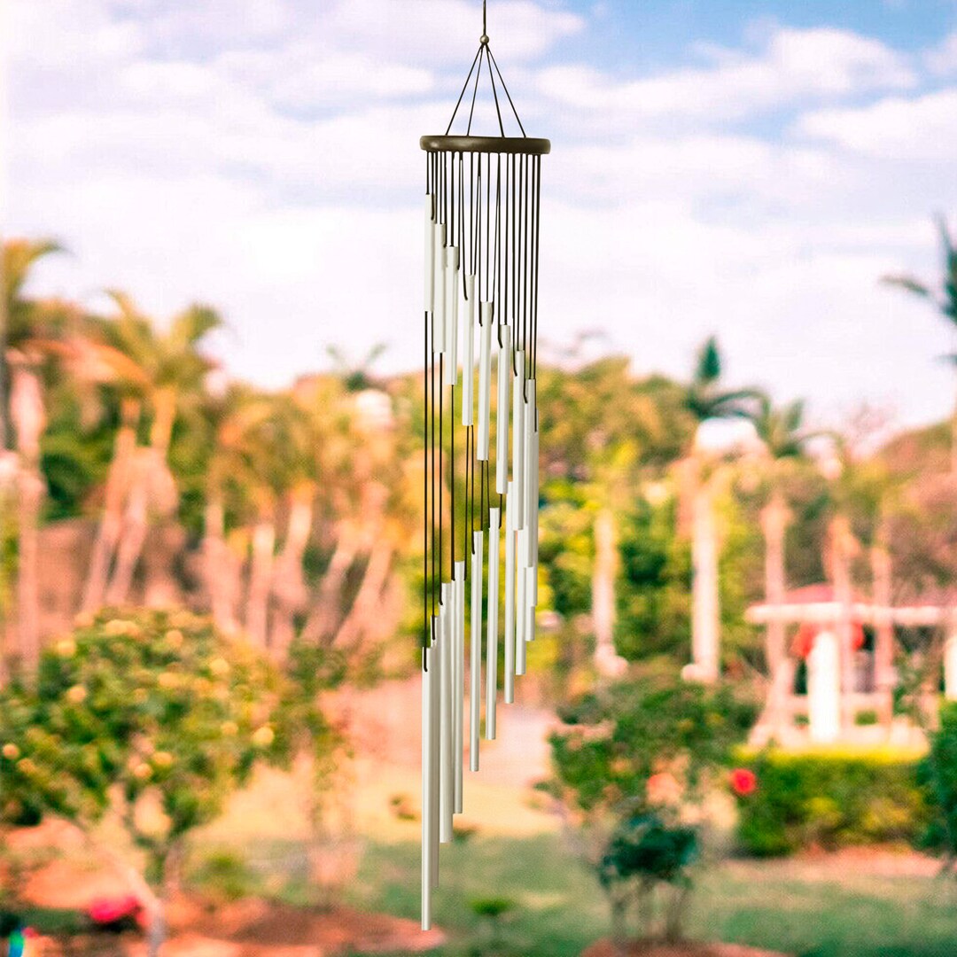 Silver Wind Chimes, Metal Wind Chimes, Garden Wind Chimes, Large Wind ...