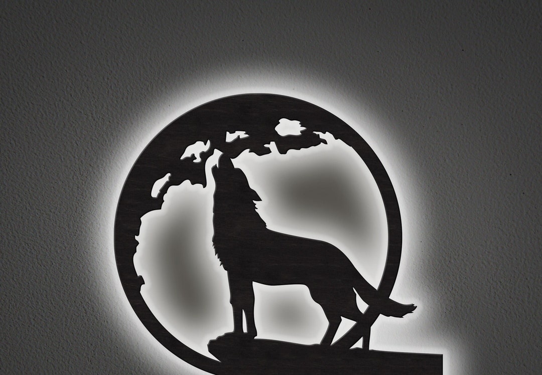 Howling Wolf Sign, Wolf Wall Decor, Wolf Neon Sign, Wolf Name Plate ...